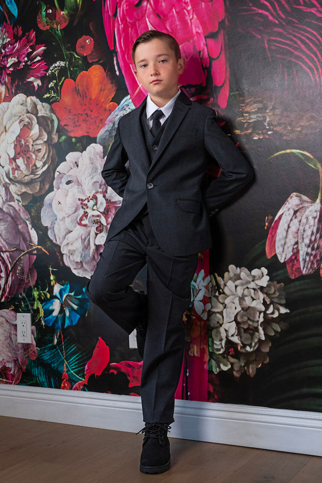 "Luxor" Kids Kem Charcoal Suit 5-Piece Set – BlackTie.com